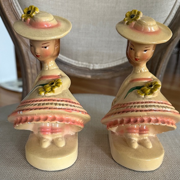 Office | Mid Century Modern Asian Chalkware Girl W Flower Lifting Dress ...